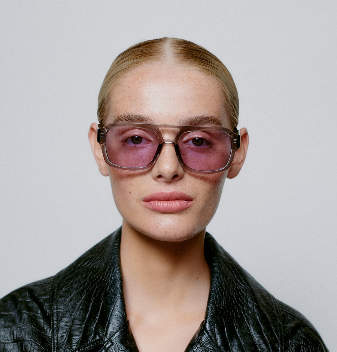 A.Kjaerbede | Kaya | Grey Transparent & Lilac Lens Sunglasses – Shade Files